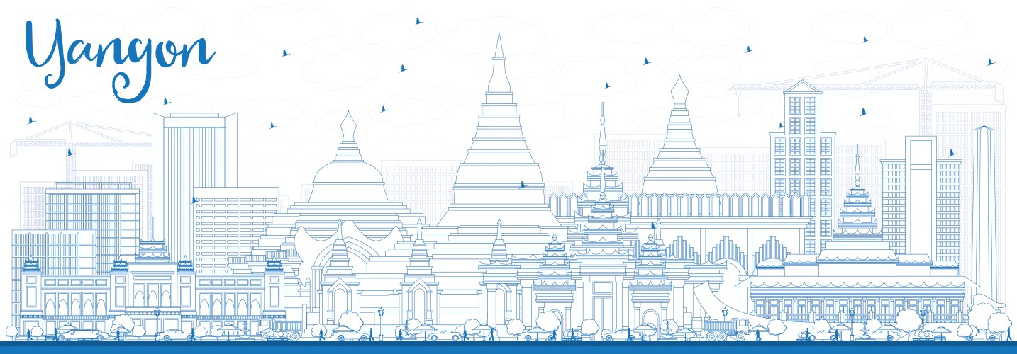Yangon skyline myanmar city drawn sketch Vector Image