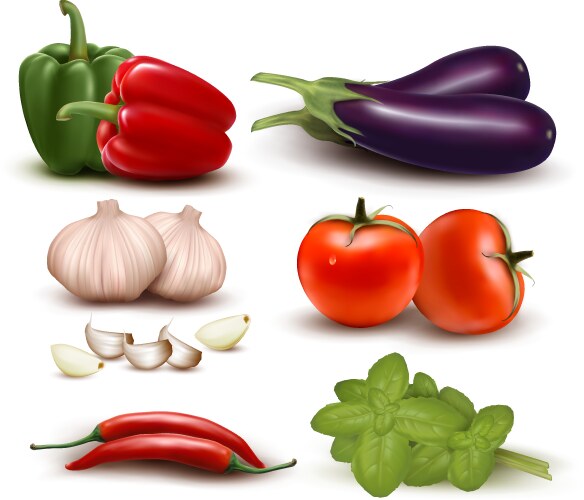 Vegetables collection 3d organic vegan healthy Vector Image