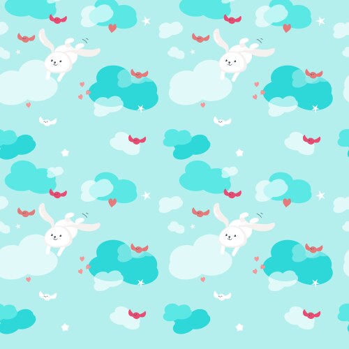 Blue cloud with star heart seamless Royalty Free Vector