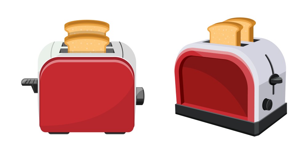 Red toaster with toasted bread for breakfast Vector Image