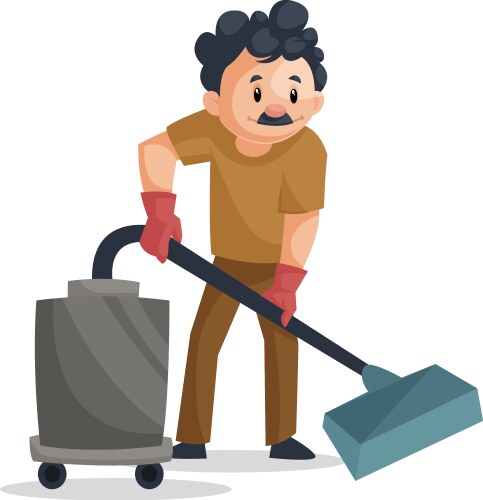 Young man cleaning with vacuum cleaner Royalty Free Vector