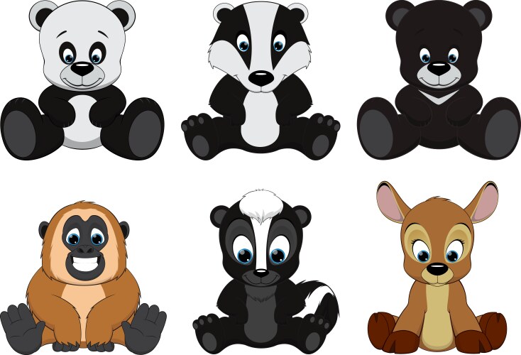 Cute colorful exotic animals collection Royalty Free Vector