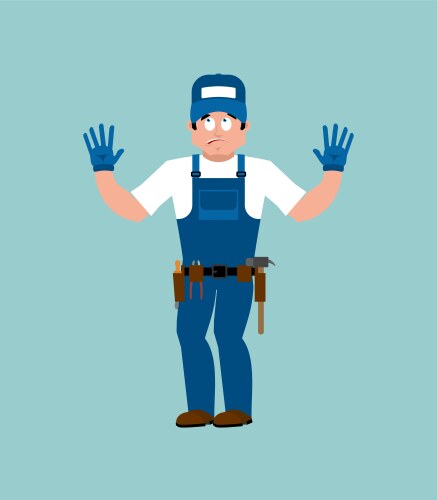 Cartoon plumber holding a wrench Royalty Free Vector Image