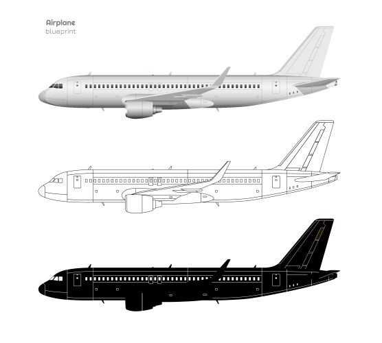 Jet engine airplane in outline style Royalty Free Vector