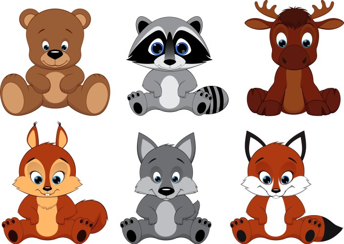 Cute colorful exotic animals collection Royalty Free Vector