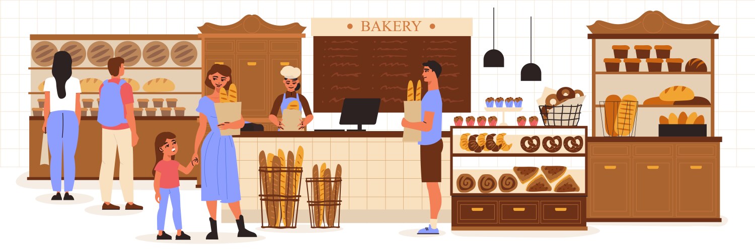 Bread production cartoon composition Royalty Free Vector