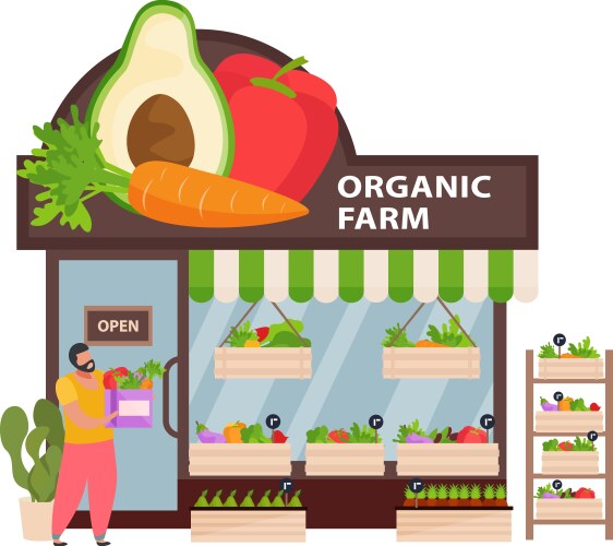 Street shop building fruit and vegetable store Vector Image