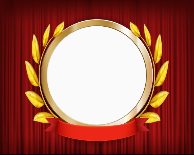Empty circle frame with ribbon and crown Vector Image