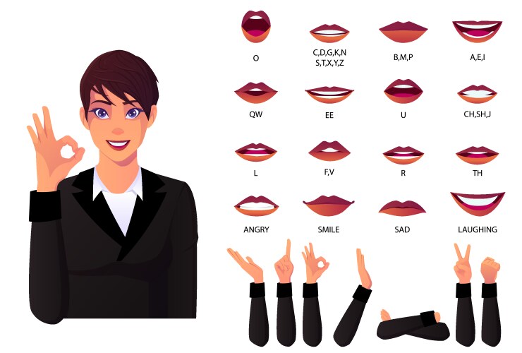 Cartoon mouth animation lip sync set Royalty Free Vector