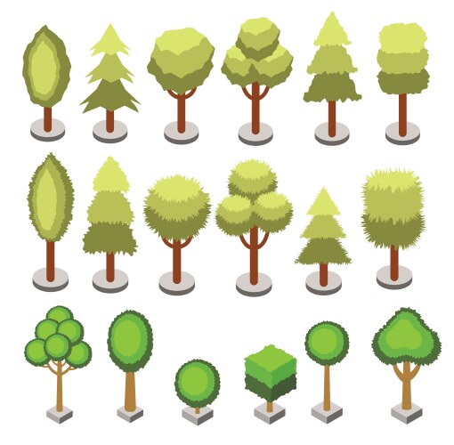 3d isometric plants trees bushes palms Royalty Free Vector