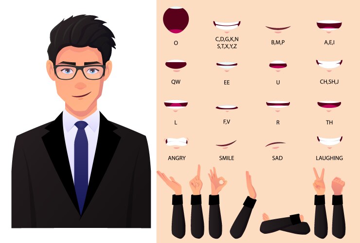 Cartoon mouth animation lip sync set Royalty Free Vector