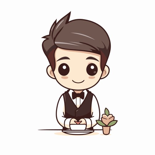 Cute cartoon waiter holding menu isolated Vector Image