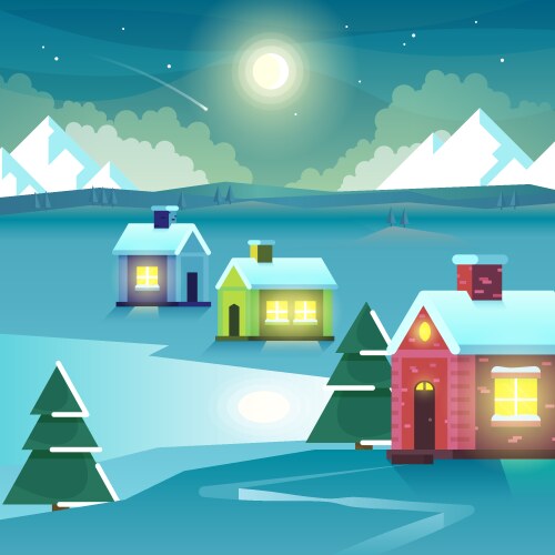 Seamless cartoon winter night landscape Royalty Free Vector