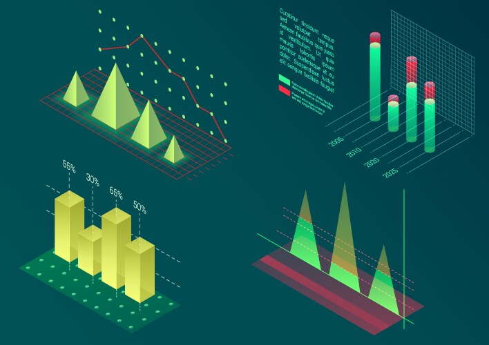 Isometric infographics charts and diagrams set Vector Image