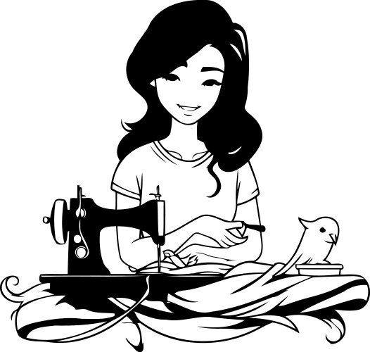 Cute little girl sewing on a machine Royalty Free Vector