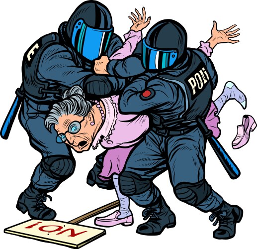 Riot policeman attacks with a baton police work Vector Image