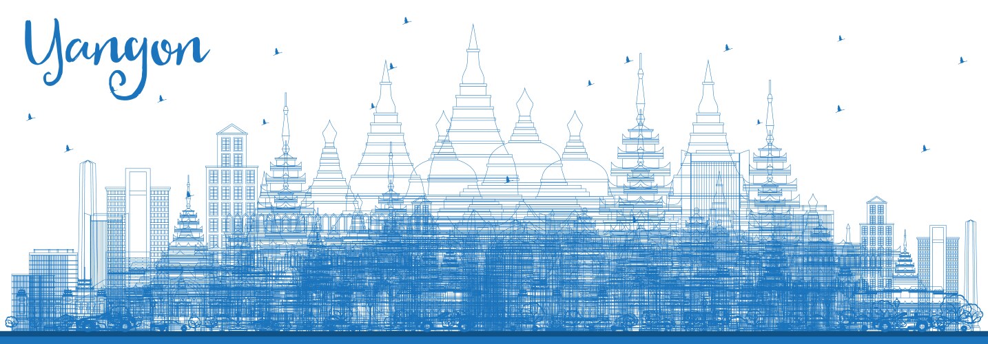 Yangon myanmar city skyline with color buildings Vector Image