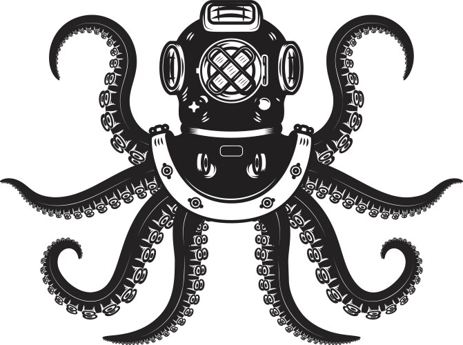 Octopus scuba robot logo Royalty Free Vector Image
