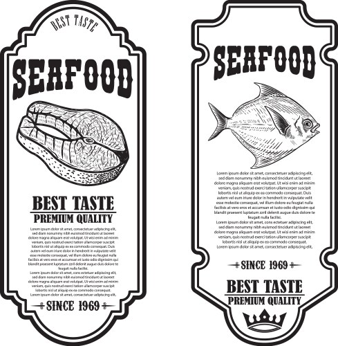 Seafood vintage labels badges emblems Royalty Free Vector