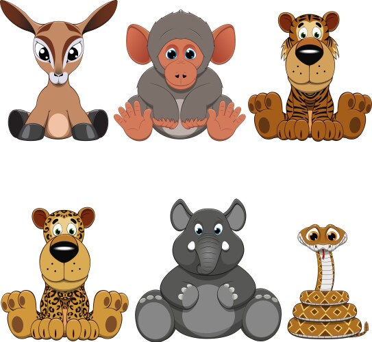 Wild animal cartoon collection set Royalty Free Vector Image