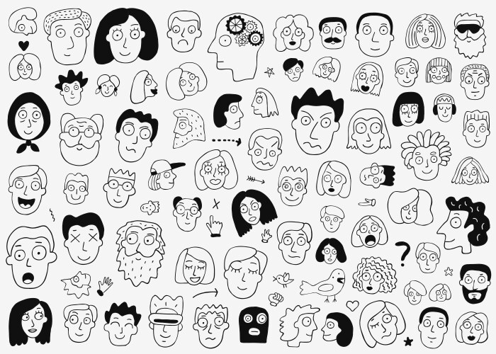 Faces doodle set Royalty Free Vector Image - VectorStock