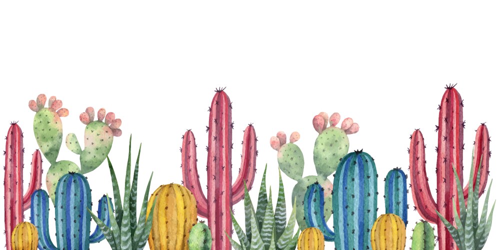 Watercolor background with desert and cacti Vector Image