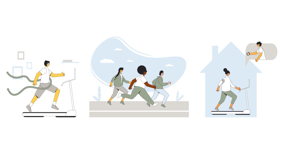 Running people concepts set virtual reality sport Vector Image