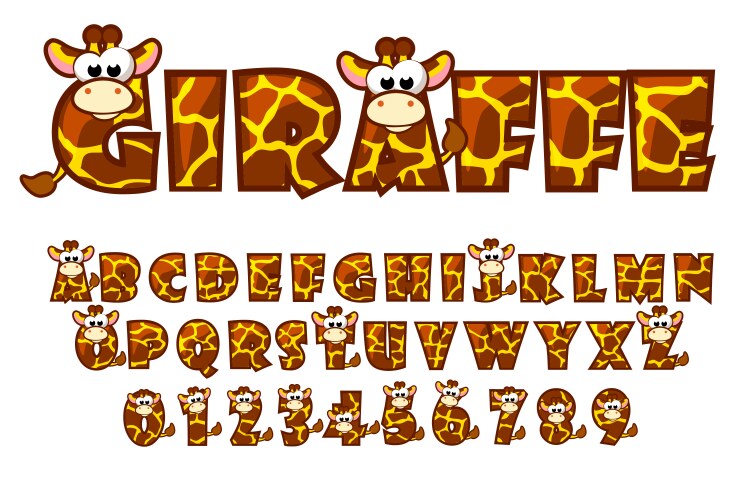 Giraffe font lettering cartoon alphabet set Vector Image