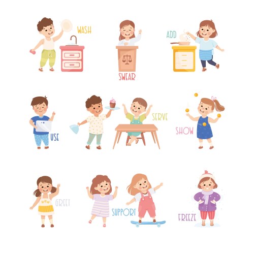 Kids Action Verbs Set Royalty Free Vector Image