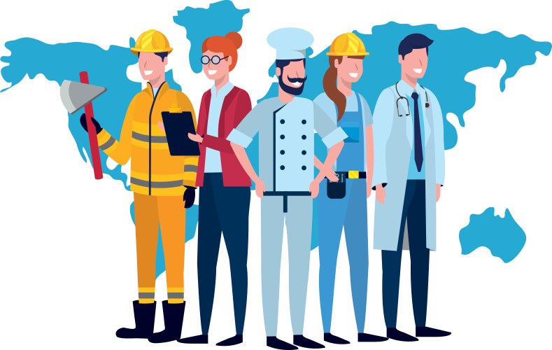 Professional workers labor day cartoons Royalty Free Vector