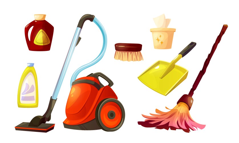 Cleaning supplies cartoon set Royalty Free Vector Image