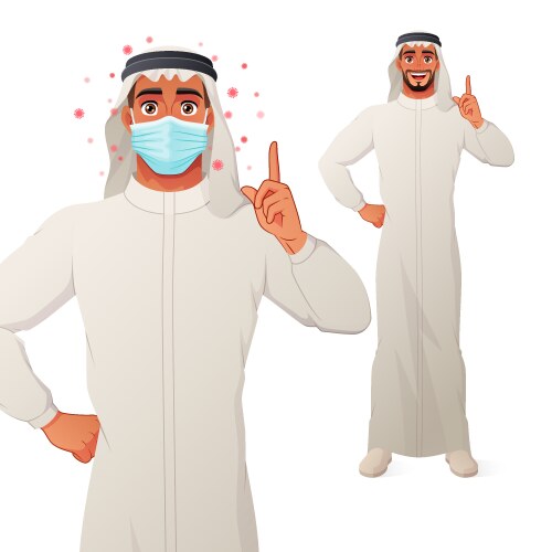 Muslim boy character wearing mask Royalty Free Vector Image