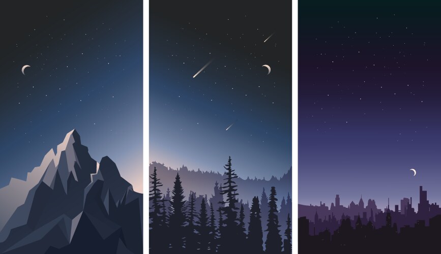 Night lake landscape flat Royalty Free Vector Image