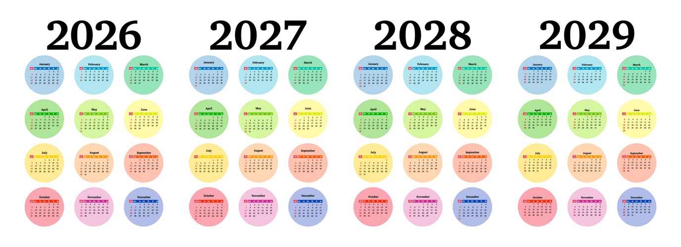 2026-2029 Calendar Set – Royalty-Free Vector | VectorStock
