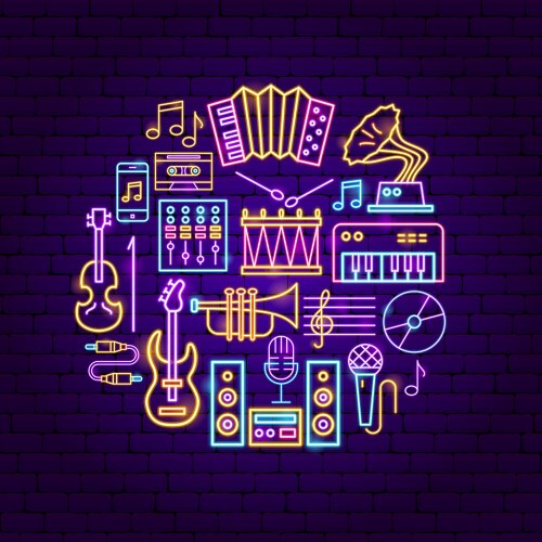 Music note neon sign Royalty Free Vector Image