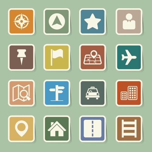 Map and location icons set Royalty Free Vector Image