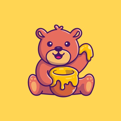 Cute teddy bear holding honey jar cartoon hand Vector Image