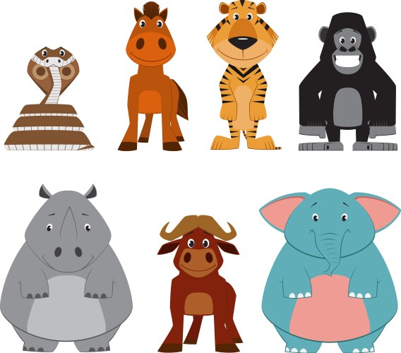 Cute colorful exotic animals collection Royalty Free Vector