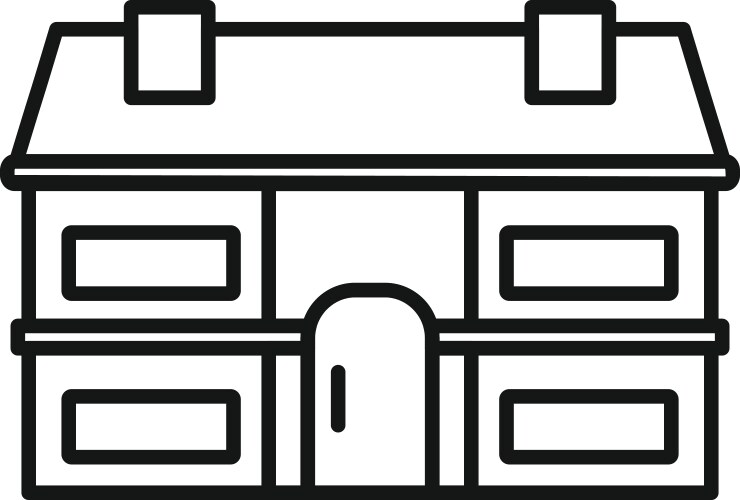 Two storey building facade with red roof and Vector Image