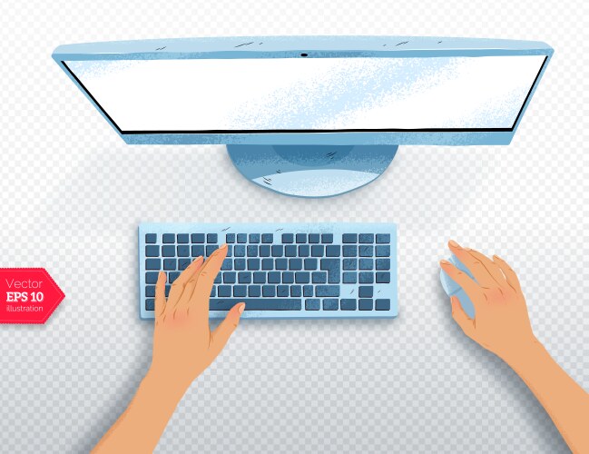 Flat hands typing on white keyboard with mouse Vector Image