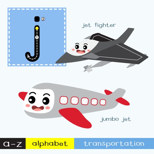 Letter j vocabulary jet fighter Royalty Free Vector Image