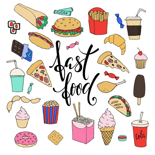 Cute hand drawn kawaii fruits healthy style Vector Image