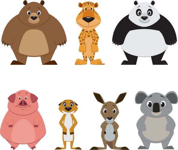 Cute colorful exotic animals collection Royalty Free Vector