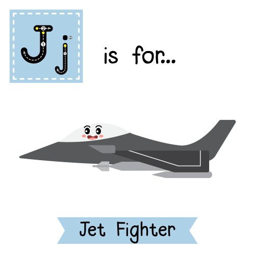 Letter j vocabulary jet fighter Royalty Free Vector Image