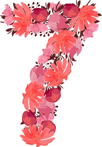 Floral Number 7 - Botanical Art – Royalty-Free Vector | VectorStock