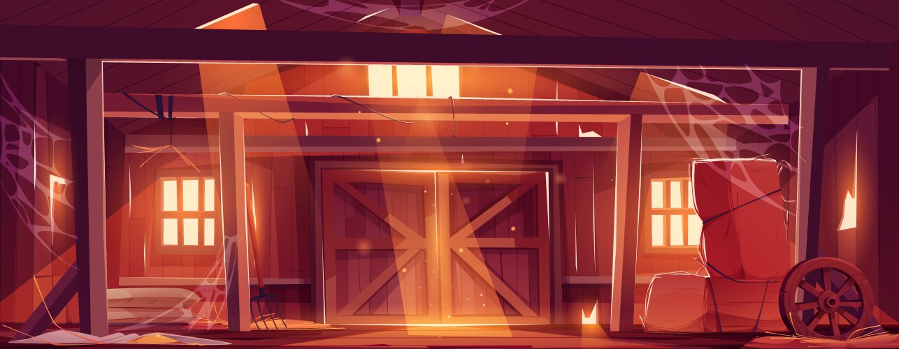 Abandoned destroyed farm barn inside Royalty Free Vector