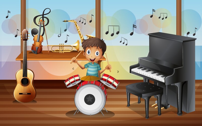 Cartoon teenage boy and girl singing inside Vector Image