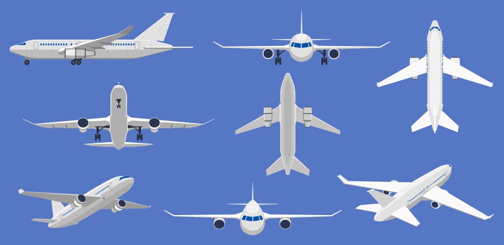 Airplane top view set Royalty Free Vector Image