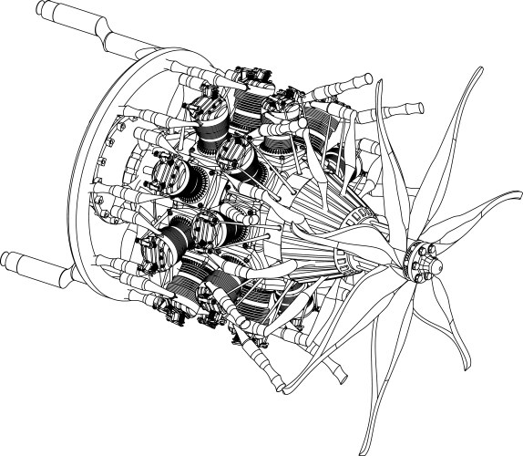 Radial engine on a white Royalty Free Vector Image