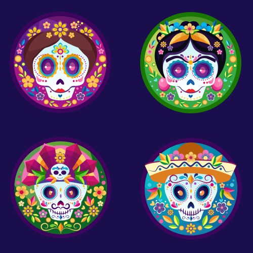 Sugar skull day of the dead set Royalty Free Vector Image
